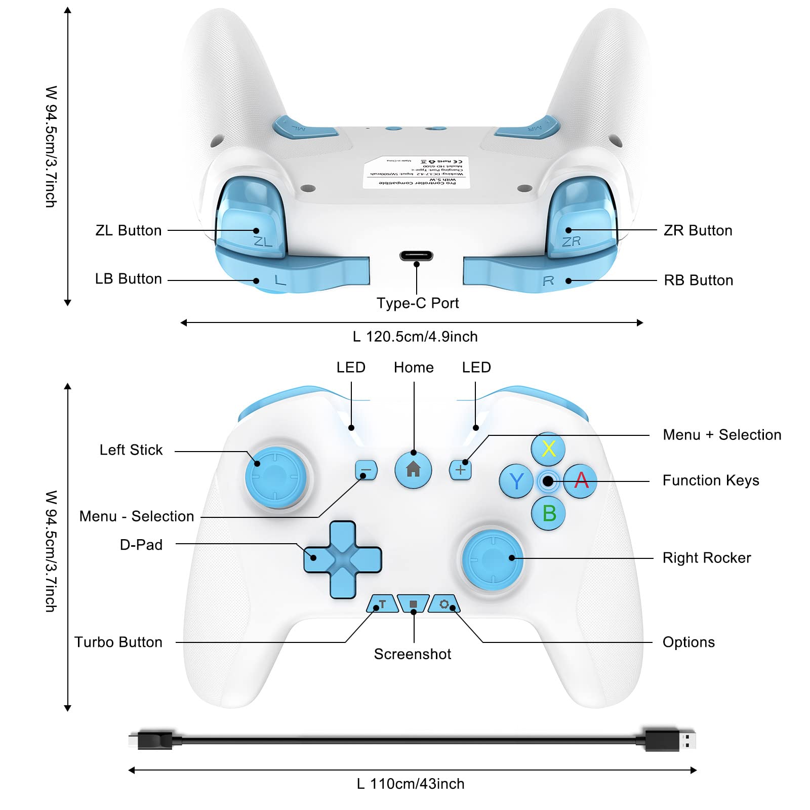 Bluetooth Controller, Wireless Pro Game Controller for Nintendo Switch Lite OLED/PC/iPad/mac/iOS/Android/Steam/Apple Arcade MFi Games, Dual Vibration & 6-Axis USB Remote Mobile Phone Gamepad Joystick