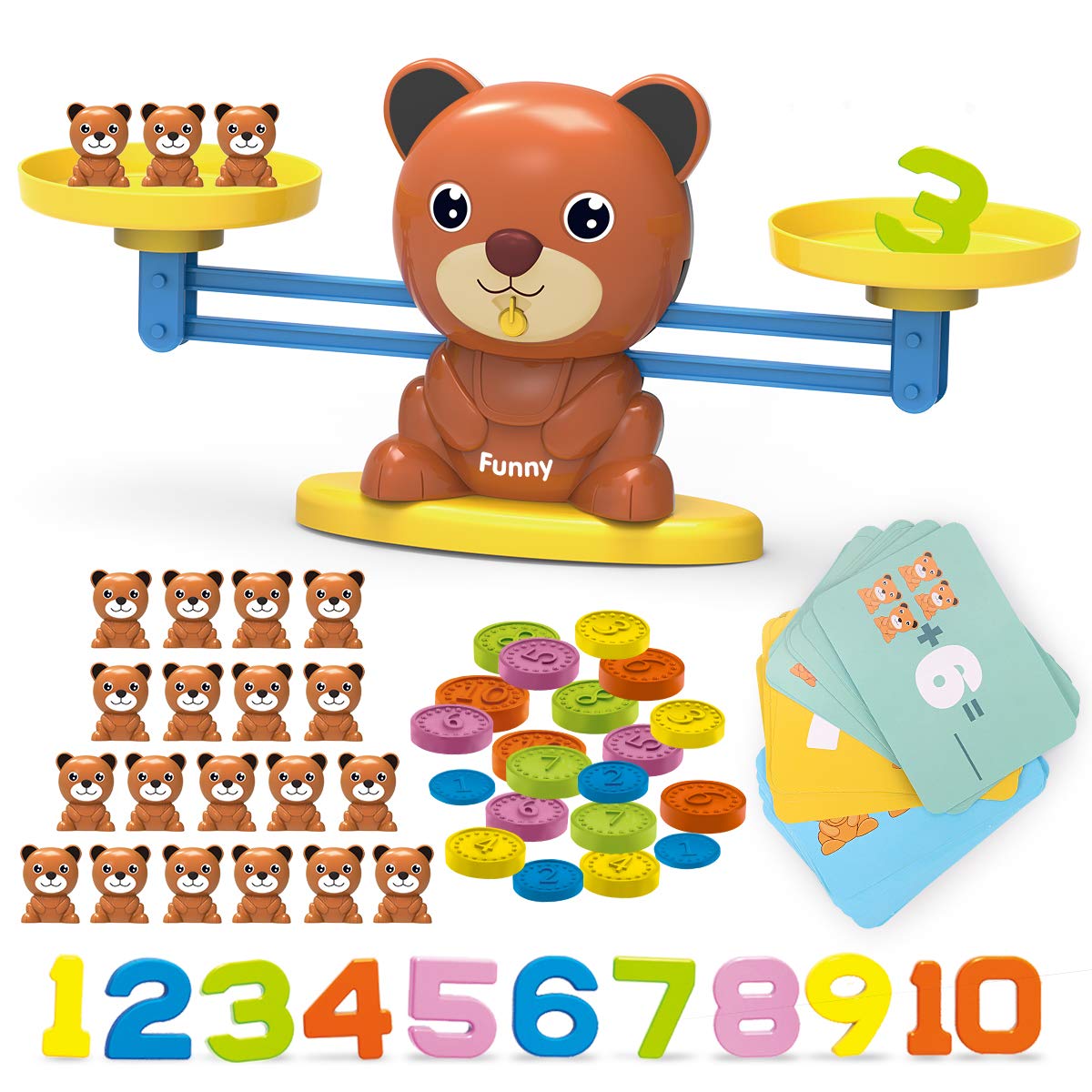 REMOKING Bear Balance Game Toy, Funny Math Number Game, Educational Learning Counting Number Toy with Numbers, Little Bears, Game Cards, Coins, Great Gifts for Kids 3 Years and up