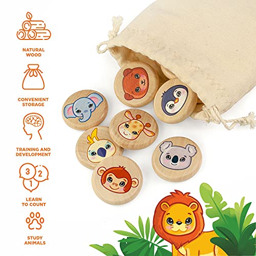 Ulanik Wild Animals Matching Memory Game for Toddlers Age 3 + Year Old Preschool Wooden Board Games for Kids 4-8 Learning & Education Toys β 30 Chips, 1.57 in