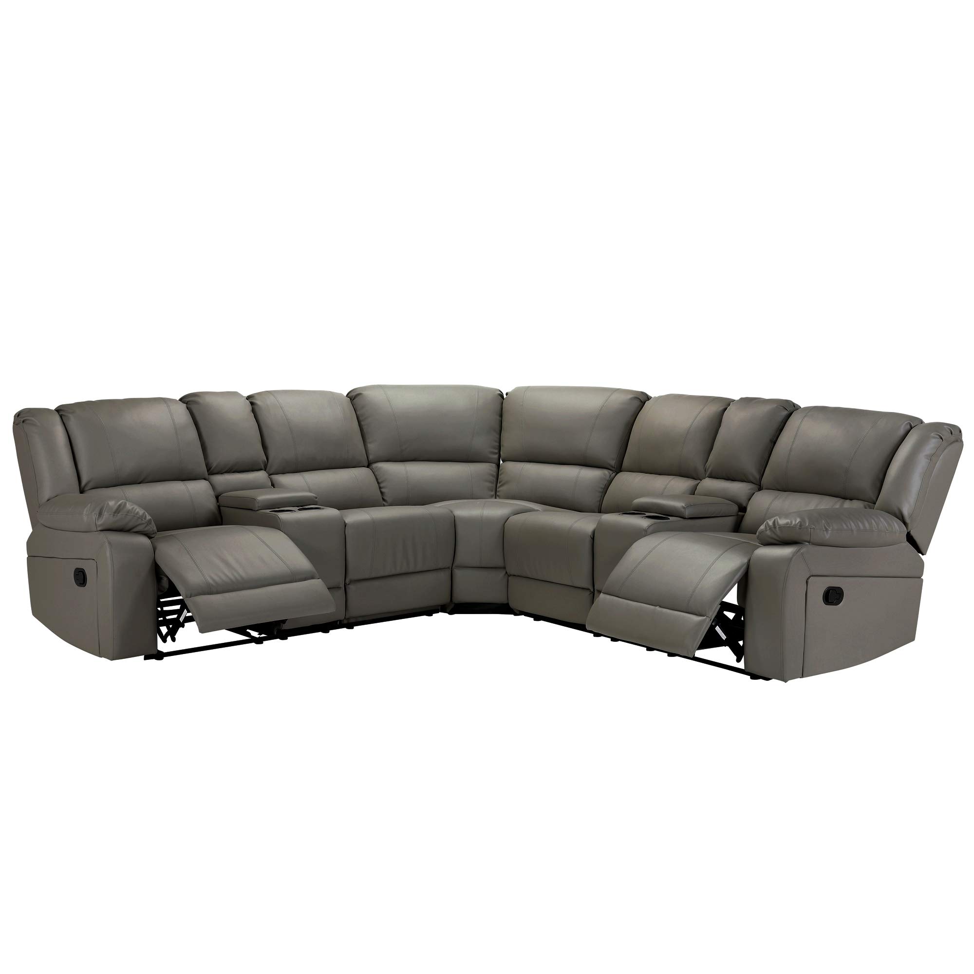 BHOLI Living Room Symmertrical Sectional Reclining Sofa with Console Storage Box, Manual Motion Corner Sectional Sofa Couch with 2 Cup Holder Theater Seat