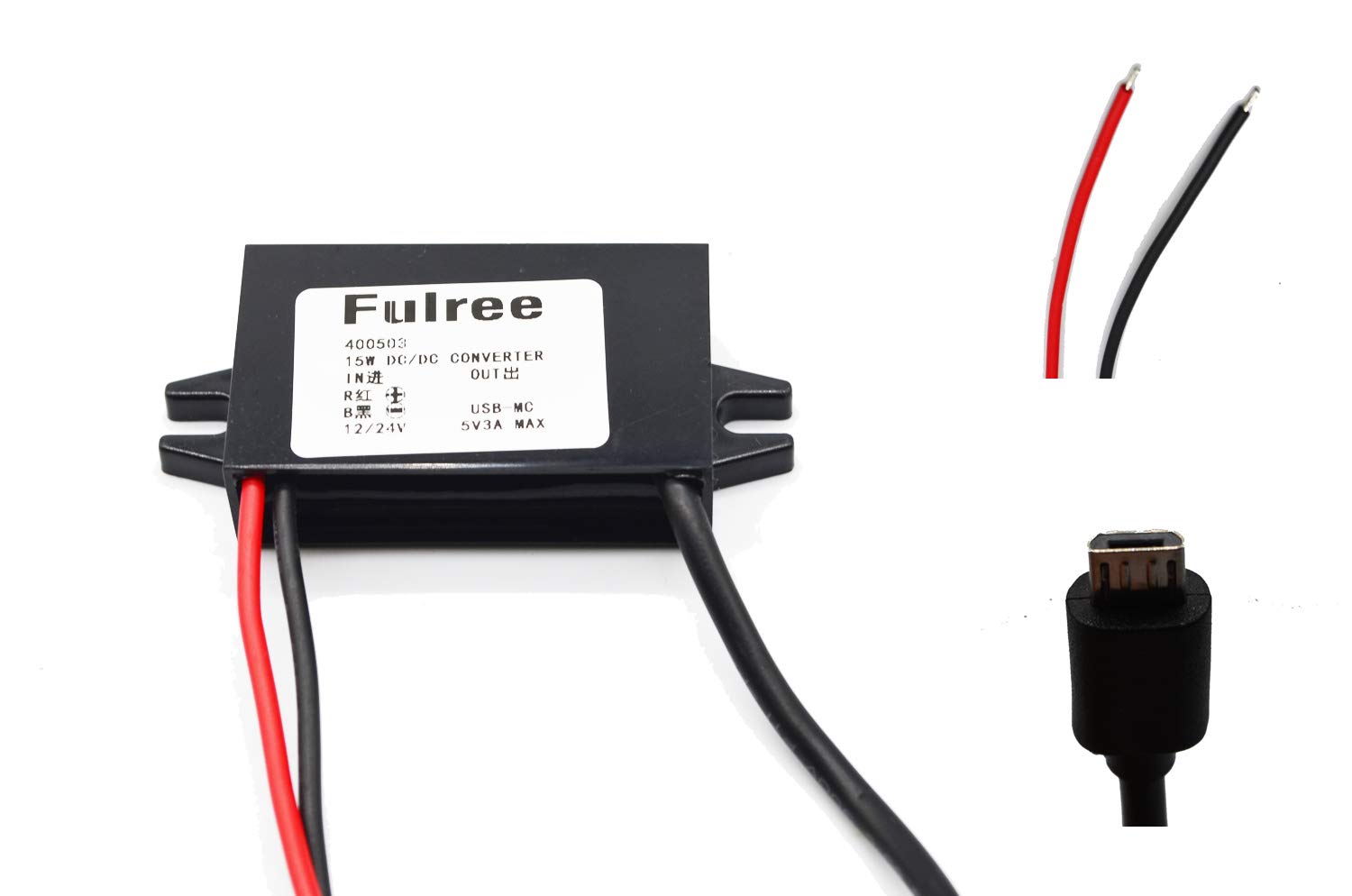 BOYISEN DC-DC 12V/24V to 5V 3A Output Converter Waterproof Step Down Volatage Regulator Power Converter for Automotive Car Smartphone (Micro)
