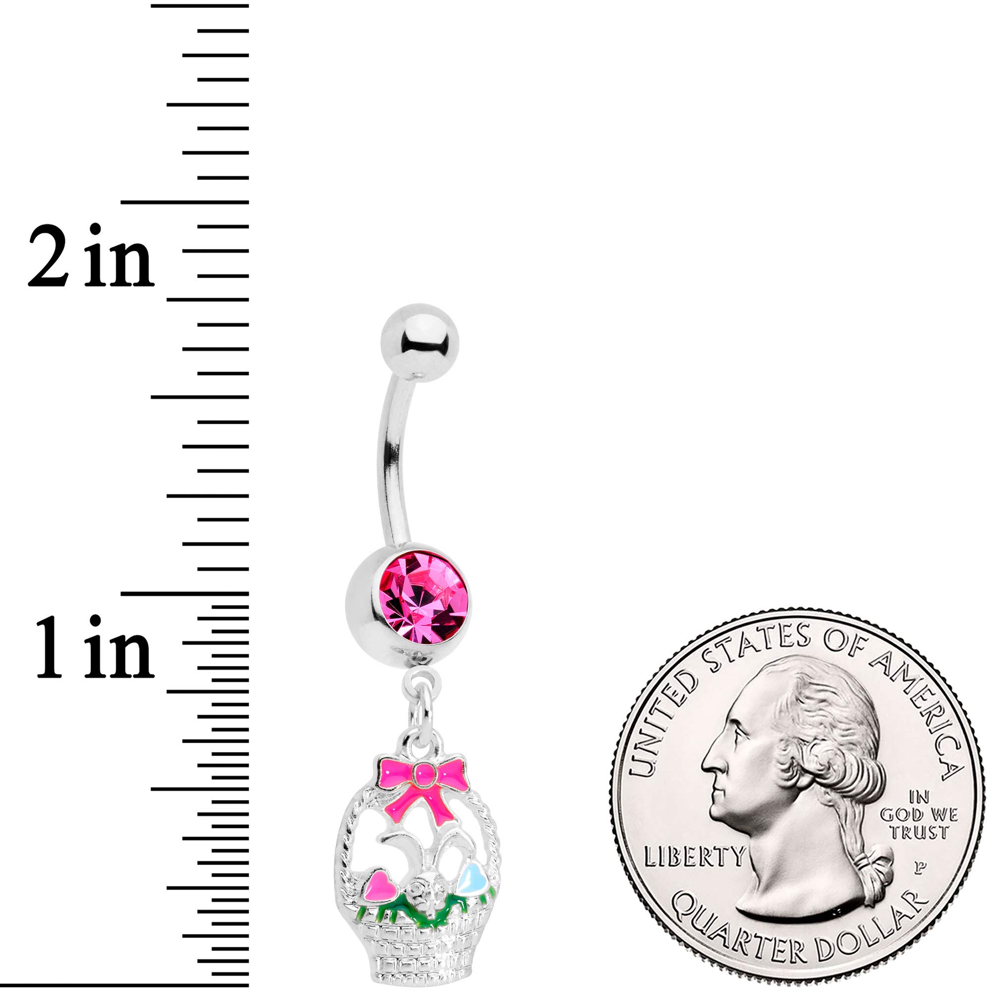 Body Candy Womens 14G Steel Navel Ring Piercing Pink Accent Basket Bunny Dangle Belly Button Ring