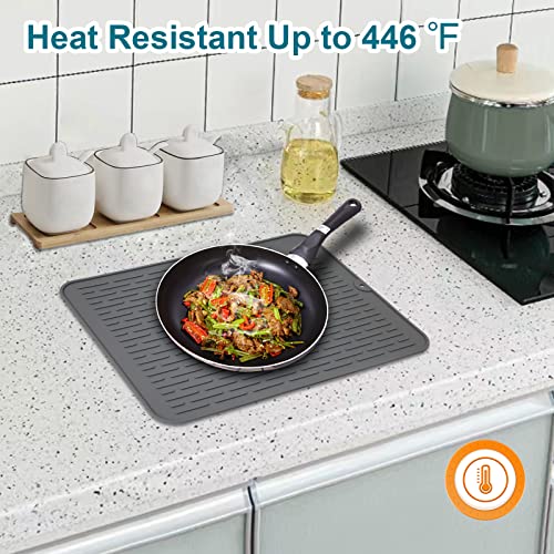MENTBERY Dish Drying Mat, Silicone Dish Drying Mat for Kitchen Counter, Heat Resistant Non-slip Dish Mat Drying Kitchen Mat 16x12 Inch, Gray