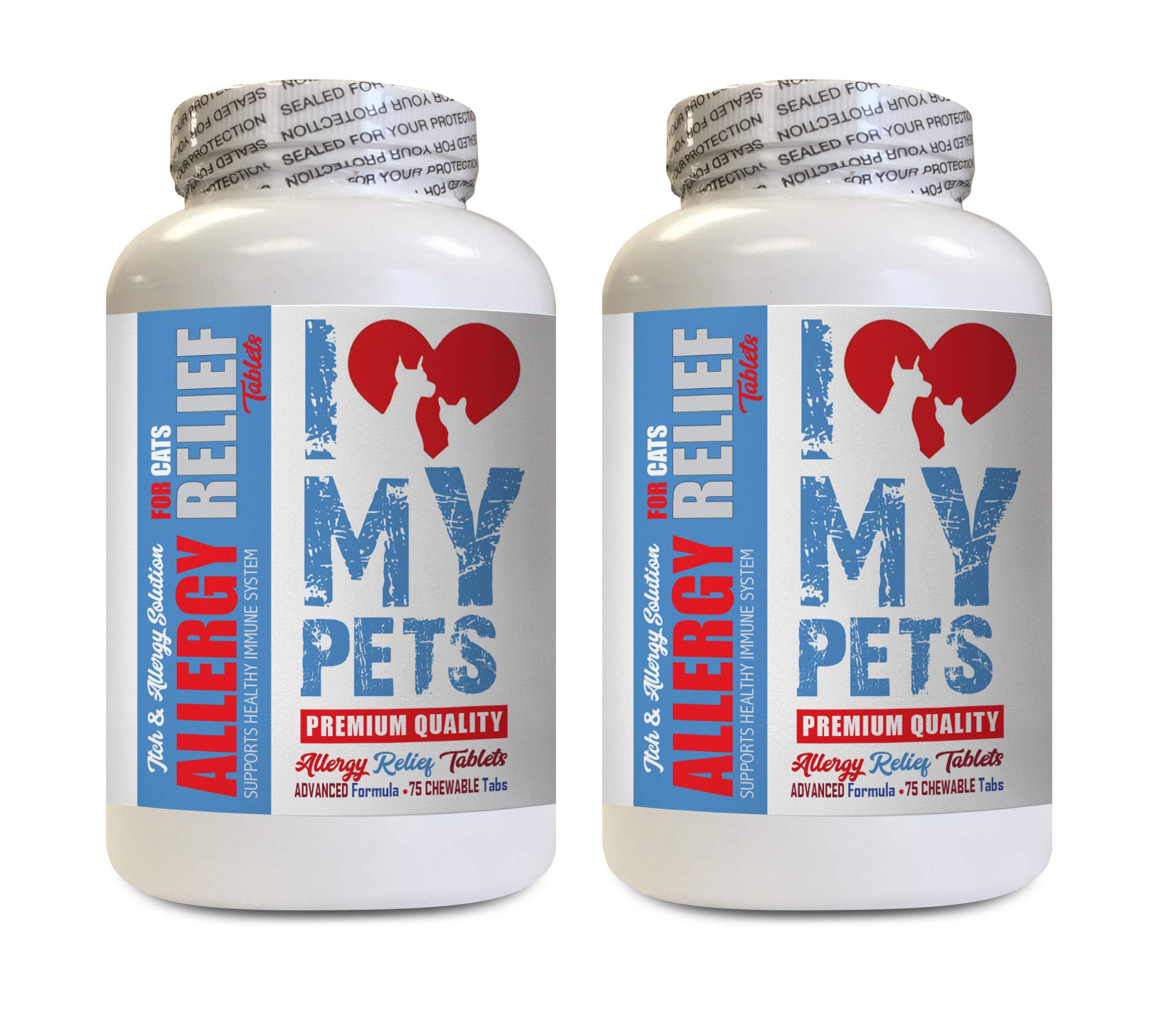 I Love My Pets Anti Itch Allergy Relief for Cats - Cats Allergy Relief - Itch Relief - Premium Supplement - Treats - Allergy Supplement for Cats - 150 Tablets (2 Bottles)