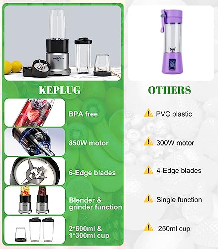 Personal Blender for Shakes and Smoothies, 6 Blades Bullet Blenders for Kitchen 850W, 17 Pieces Smoothie Blender with Grinder, 2 * 20oz To-Go Cups, Countertop Blender for Fruits, Protein Drinks, Ices