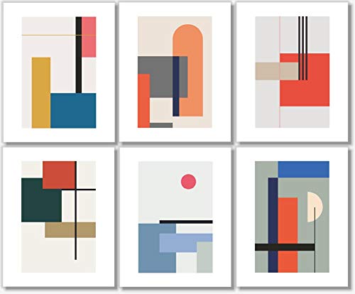 Mid Century Contemporary Wall Art - Modern Abstract Prints - (Set of 6) – 8x10 - Unframed - Minimalism Décor