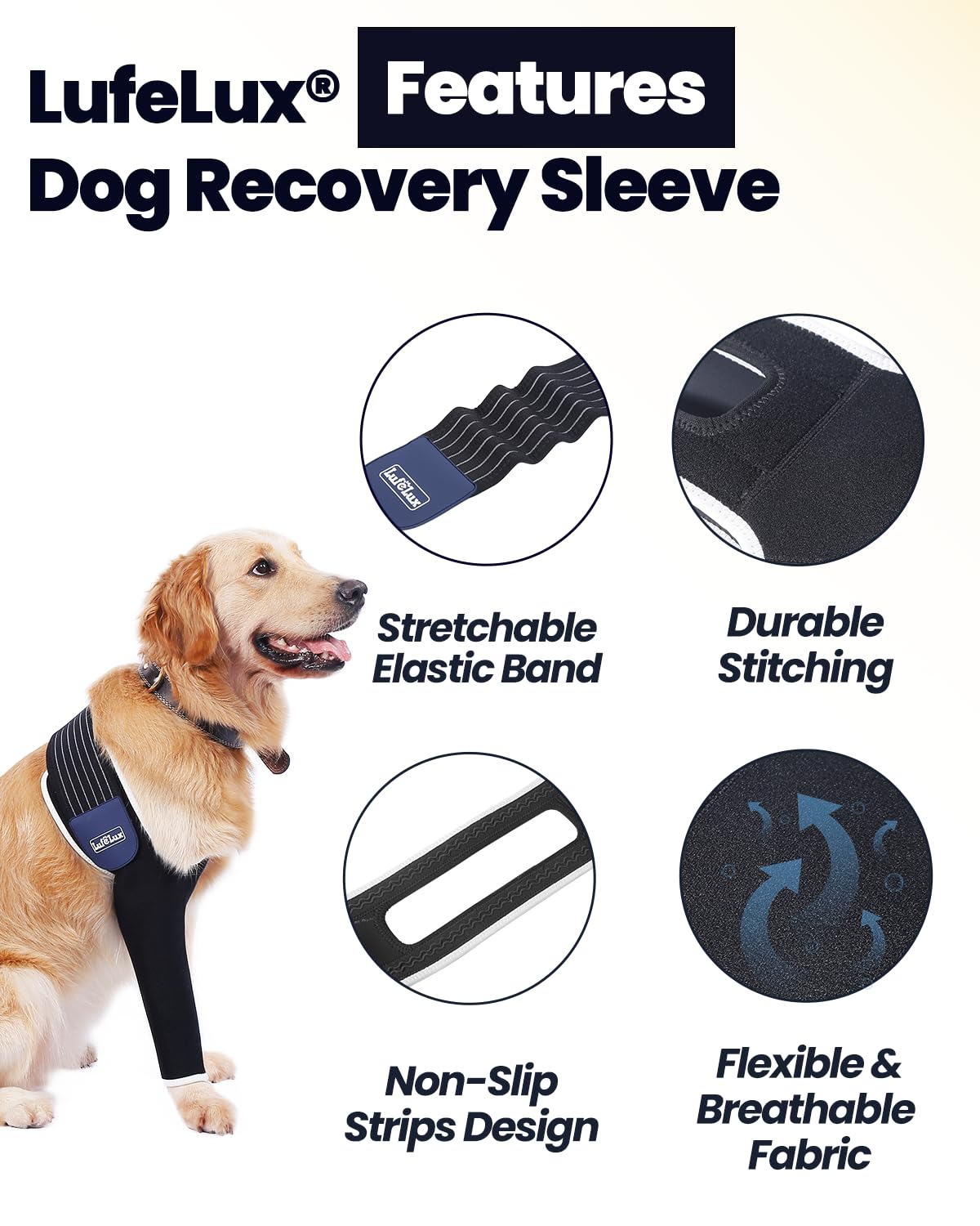 LufeLux Dog Leg Sleeve, Dog Compression Sleeve, Dog Cone Alternative, Keep Dog from Licking Wound with Strechy Adjustable Elastic Band, for Hot Spots, Wounds, Bandages
