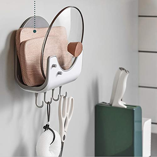 BHVXW Pot Cover Rack Wall Hanging, Punch-free Multifunctional Cutting Board Rack, Shelf for Pot Cover, Chopping Board Storage Rack (Color : Gray)