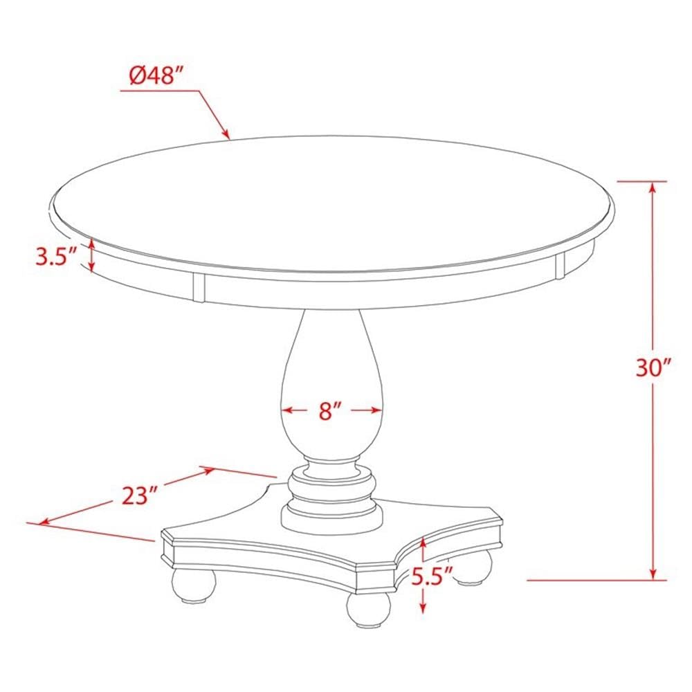 East West Furniture FE2-0N-TP Ferris Modern Dining Table - a Round Kitchen Table Top with Pedestal Base, 48x48 Inch, Sandblasting Antique Walnut