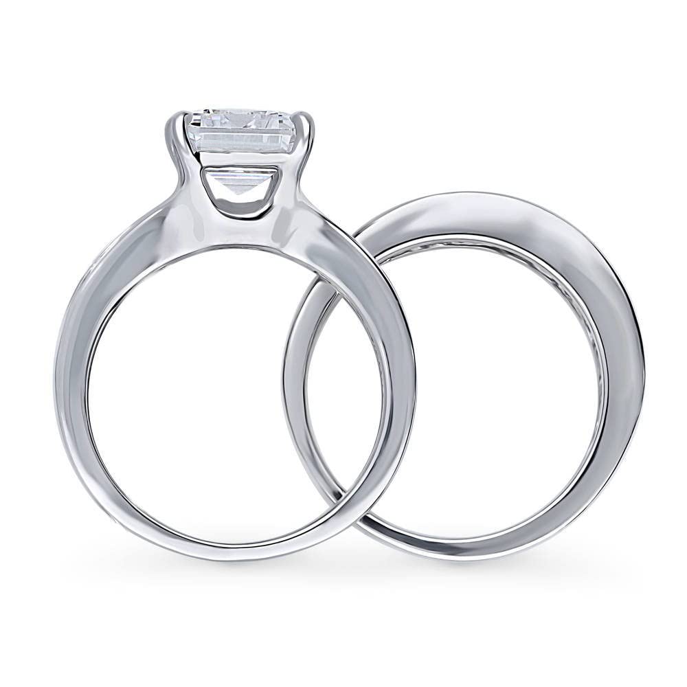 BERRICLE Sterling Silver Solitaire Wedding Engagement Rings 3.8 Carat Emerald Cut Cubic Zirconia CZ Statement Ring Set for Women, Rhodium Plated Size 6
