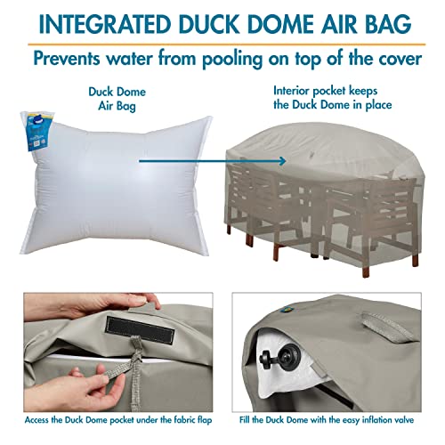 Duck Covers Weekend Water-Resistant Outdoor Rectangular Table & Chair Cover with Integrated Duck Dome, 107 x 82 x 32 Inch, Moon Rock, Patio Covers for Outdoor Furniture