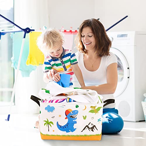 WERNNSAI Dinosaur Storage Basket β Foldable Storage Bin for Boys Waterproof PE Coating Canvas Fabric Laundry Basket Toy Bins with Handles Organizer Box for Clothes Books Bedroom House Nursery