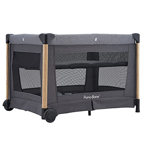 Pamo Babe Deluxe Baby Playard with Foldable Mattress, Large Changing Table,Detachable Childcare Center (Black)