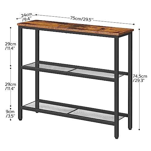 HOOBRO 29.5" Narrow Console Table, 3-Tier Entryway Table, Thin Sofa Table with Shelves, Side Table, Display Table, for Hallway, Entrance, Living Room, Bedroom, Rustic Brown and Black BF73XG01