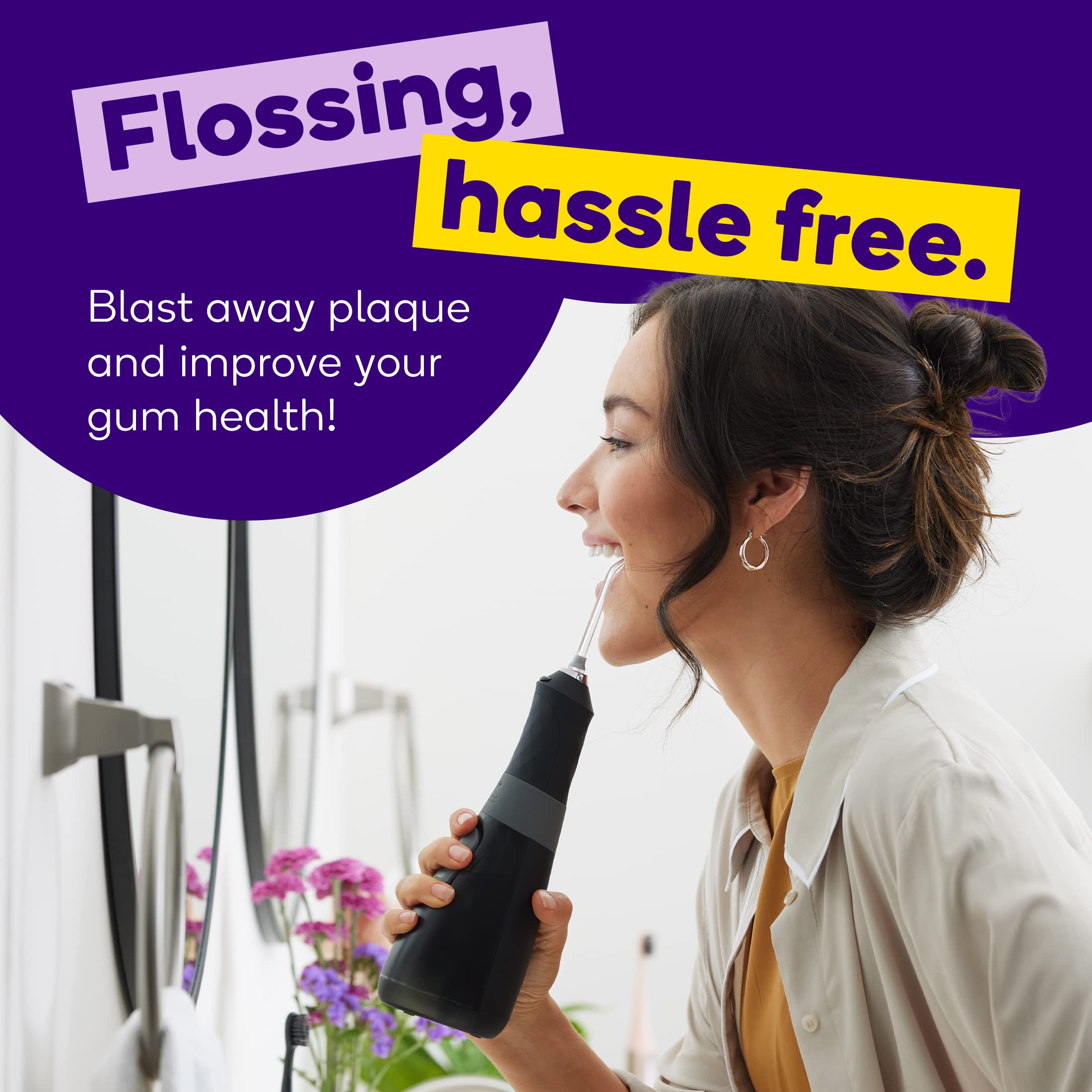 BURST Water Flosser – Electric Cordless Water Floss – 3 Modes, 3 Tips, 80-Day Rechargeable Battery, Waterproof – Portable for Travel - Refillable Water Picks for Teeth Cleaning and Braces – Black