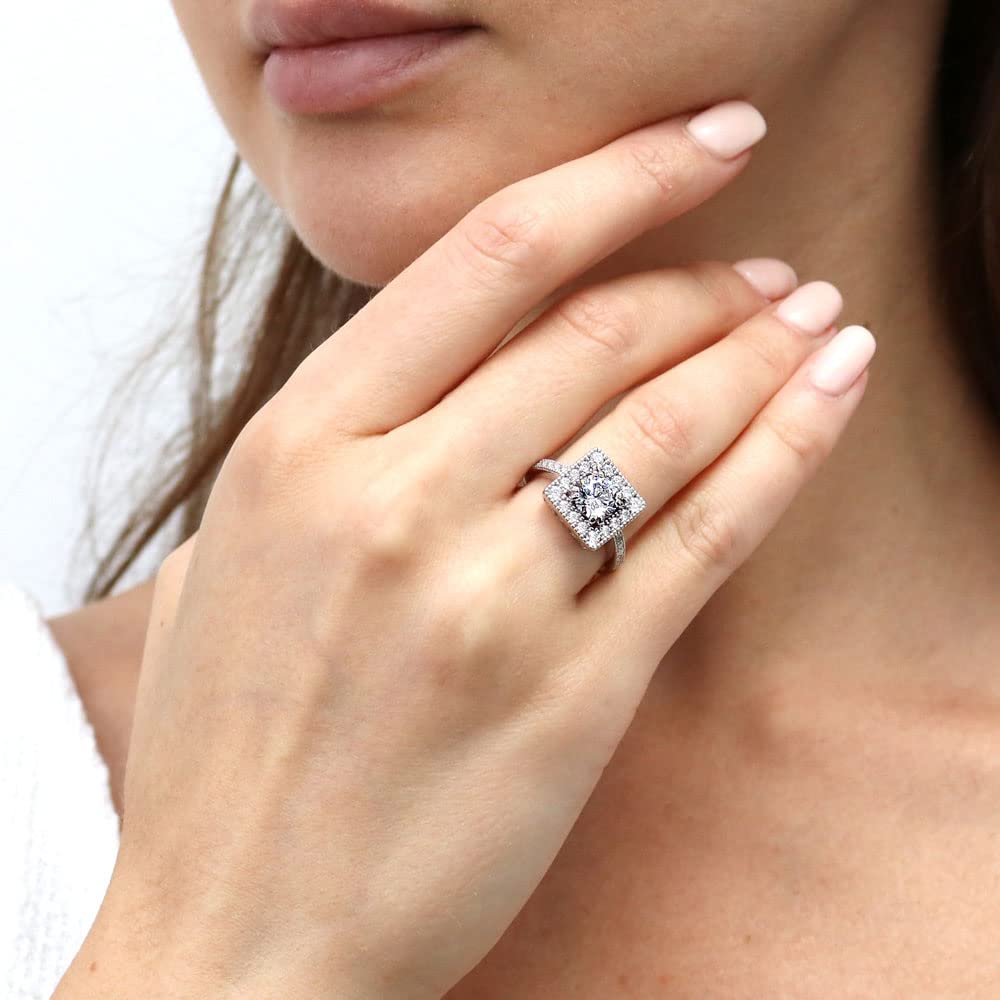 BERRICLE Sterling Silver Halo Wedding Engagement Rings Round Cubic Zirconia CZ Ring for Women, Rhodium Plated Size 7