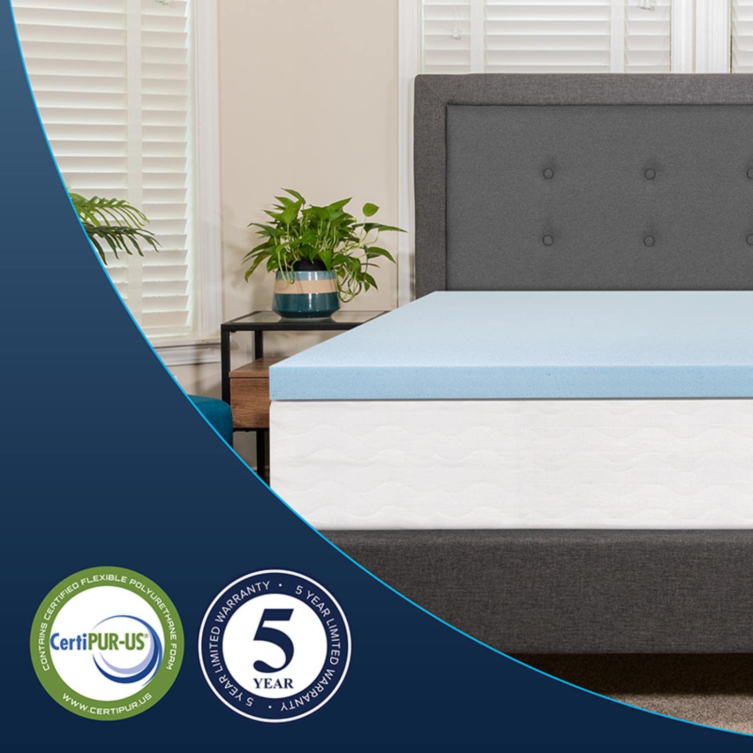 Flash Furniture Capri Comfortable Sleep 2 inch Cool Gel Mattress Topper, CertiPUR-US Certified Memory Foam, Queen