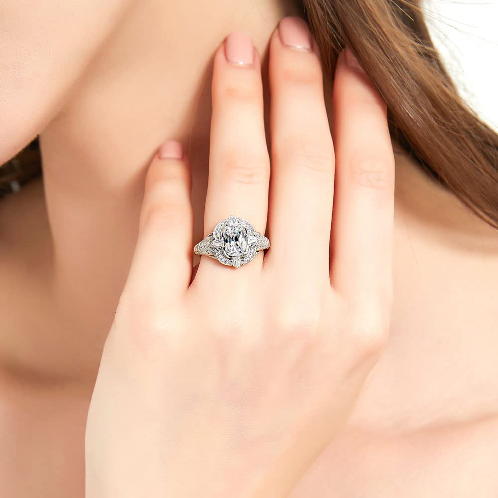BERRICLE Sterling Silver Art Deco Cubic Zirconia CZ Statement Fashion Ring for Women, Rhodium Plated Size 8