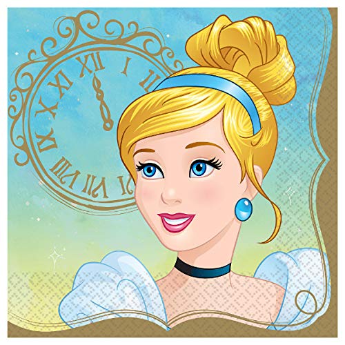 Disney Princess Cinderella Party Supplies Pack Serves 16: 9" Plates and Luncheon Napkins with Birthday Candles (Bundle for 16)