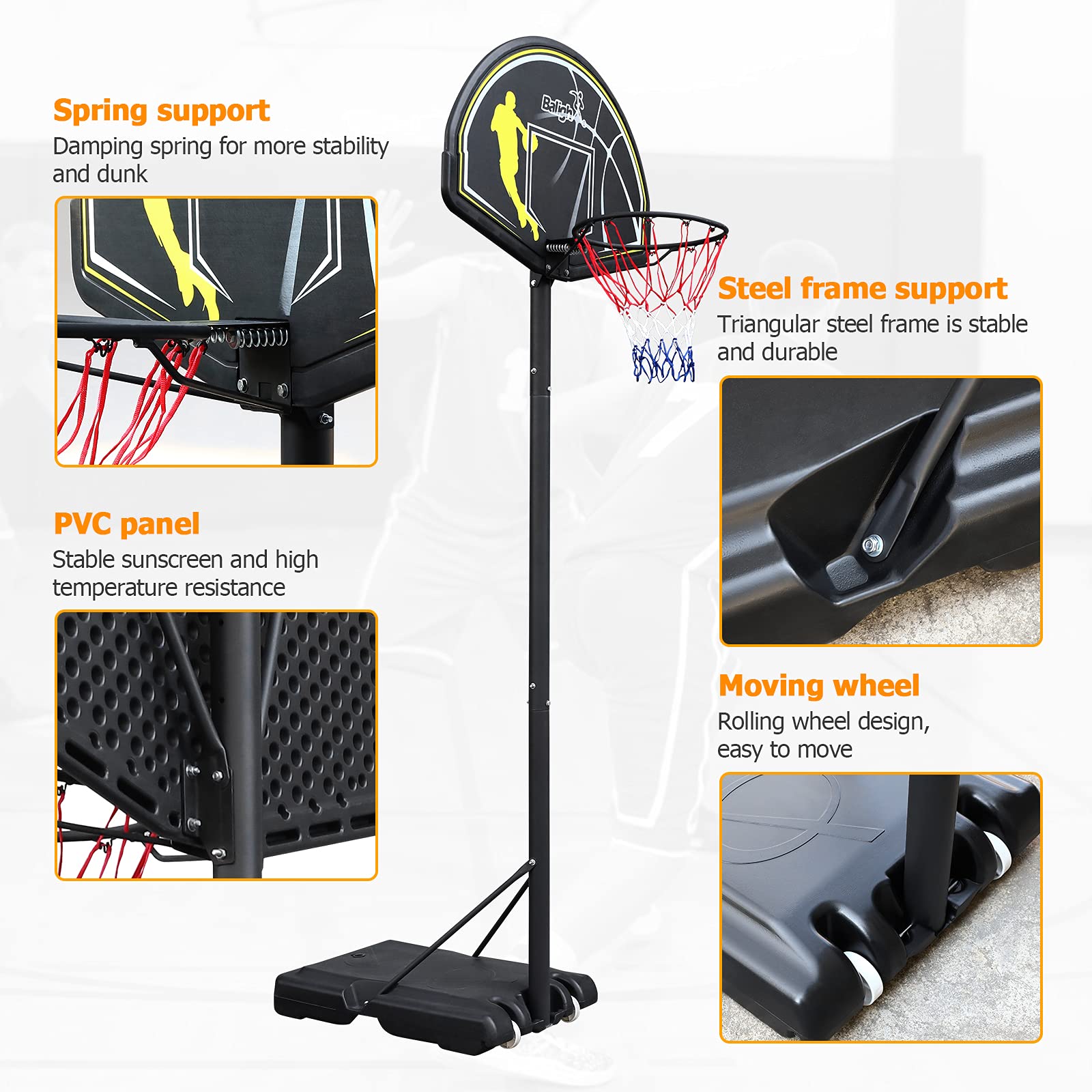 Basketball Hoop Outdoor,44" Protable Basketball System,7.5 to 10 ft High Adjustable,for Outdoor Sport