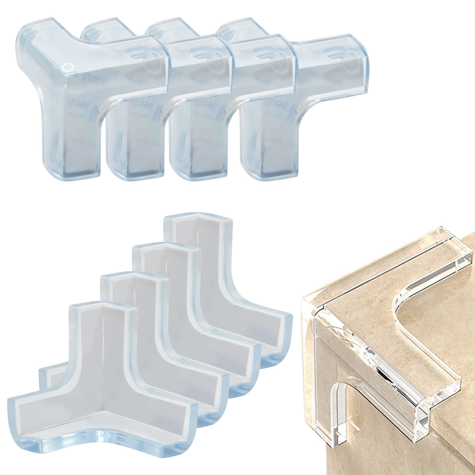 Corner Protector, 8 pc Clear Corner Guards, Safety Silicone Corner Protectors, Safety Bumpers to Cover Sharp Furniture & Table Edges, Transparent, Invisible