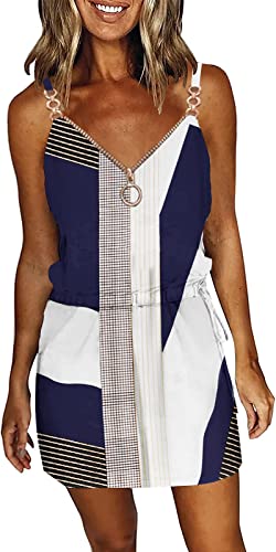 ETCYY Summer Dresses for Women 2023 Boho Floral Print Beach Dress V-Neck Mini Sundresses with Pockets