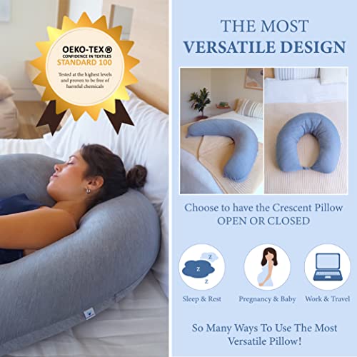 PharMeDoc Crescent Cooling Pregnancy Pillows - Body Pillow for Adults - Side Sleeper β Maternity and Nursing Pillow Breast Feeding - Pregnancy Must Haves - Dark Grey Cooling Cover