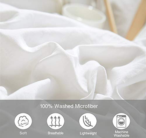ETDIFFE White Duvet Cover King Size, 3 Piece Cute Boho Farmhouse Microfiber Bedding Comforter Cover Set with Pom Fringes, Soft and Lightweight