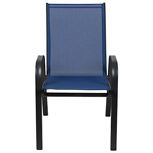 Flash Furniture Brazos Series Outdoor Stackable Patio Chairs with Flex Comfort Material, Stacking Outdoor Modern Sling Patio Chairs, Set of 4, Navy