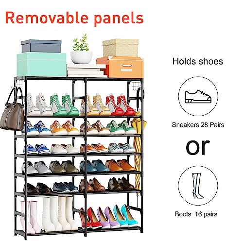 LOEFME 7 Tier Shoe Rack, Metal Shoe Rack Organizer, 24-28 Pairs Tall Shoe Stand, Quick Assembly, Stackable DIY Shoes Rack Space-Saving, Boot Rack Shoe Holder for Entryway, Closet, Garage, Bedroom