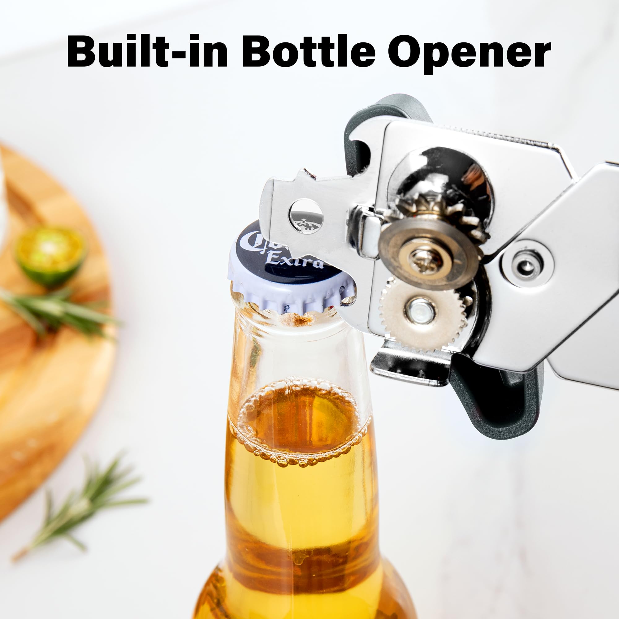 Can Opener Manual, TJ POP Can Opener, Heavy Duty Hand Held Can Openers, Stainless Steel Can Opener Smooth Edge, Easy Turn Knob, with Bottle Opener, Kitchen Gadgets Gray