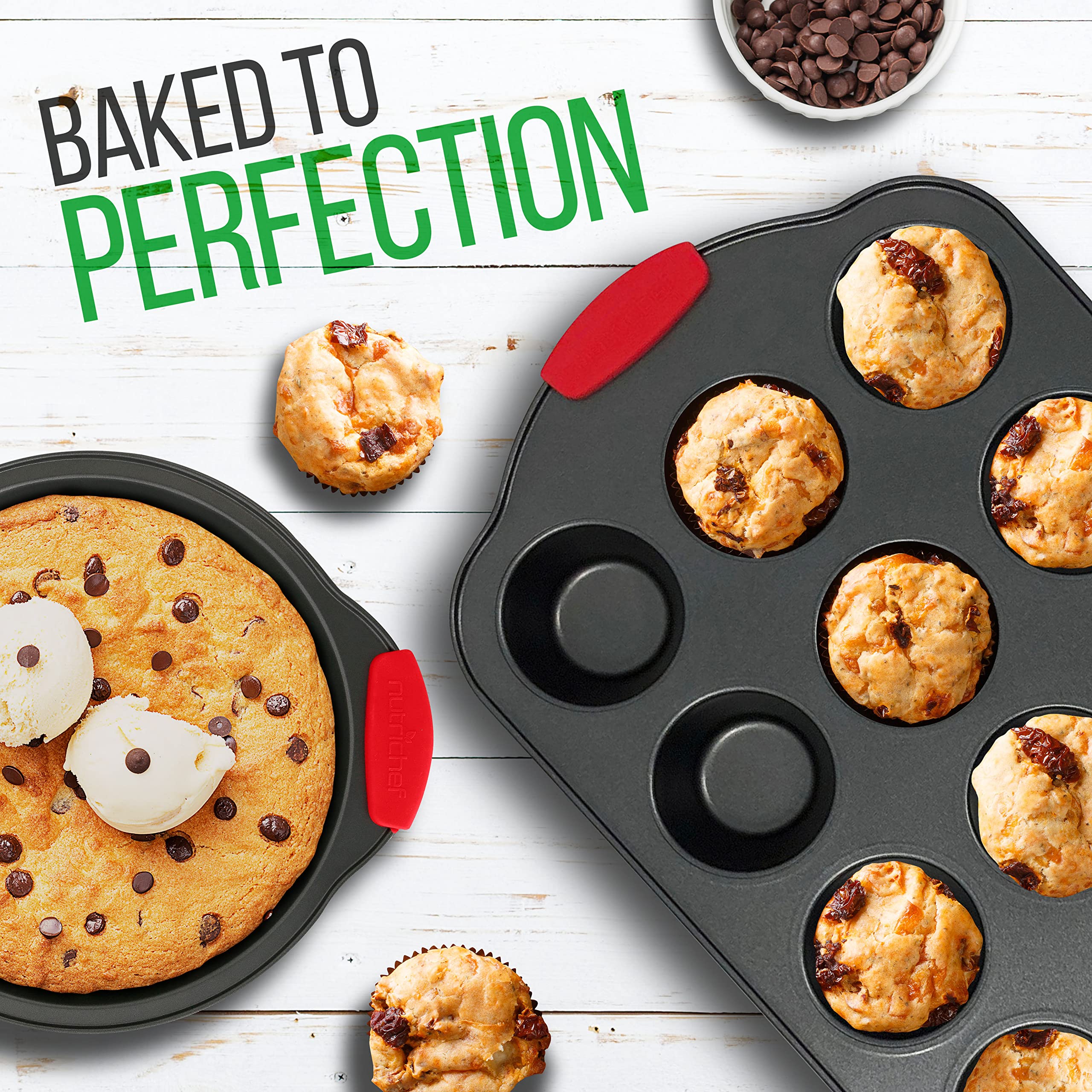 NutriChef Non-Stick Cookware 21-Piece Set, Includes Pots & Pans, Bakeware, & Cooking Utensils w/ Silicone Handles - Complete Set for Gas, Electric, & Ceramic Cooktops - PTFE/PFOA/PFOS Free, Black
