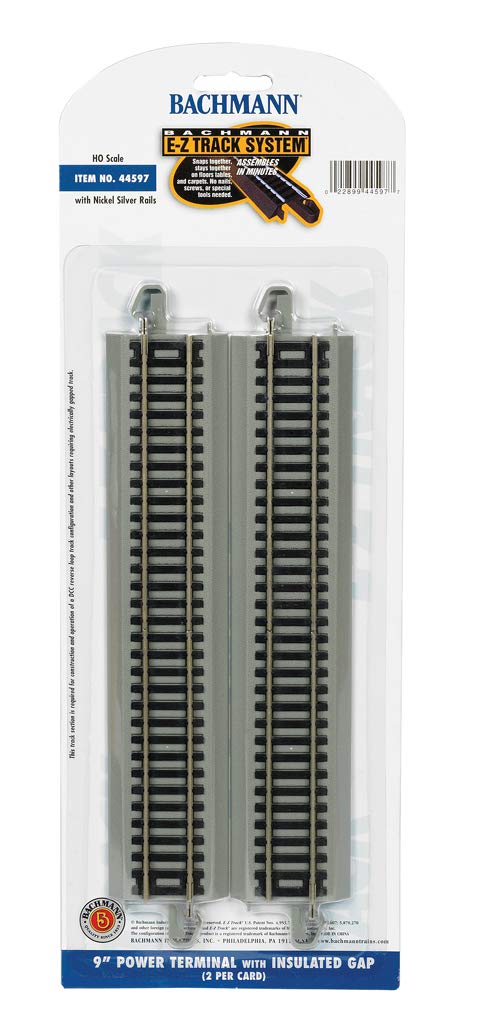 Bachmann Trains - Snap-Fit E-Z TRACK 9" POWER TERMINAL w/INSULATED GAP (2/card) - NICKEL SILVER Rail With Gray Roadbed - HO Scale