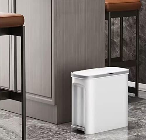 Feisco Small Trash Can with Lid,4 Gallon Trash Can with Foot Pedal and Press Type Lid,Small Bathroom Trash Can Wastebasket Garbage Container Bin for Bathroom Bedroom Kitchen Office (1, White)