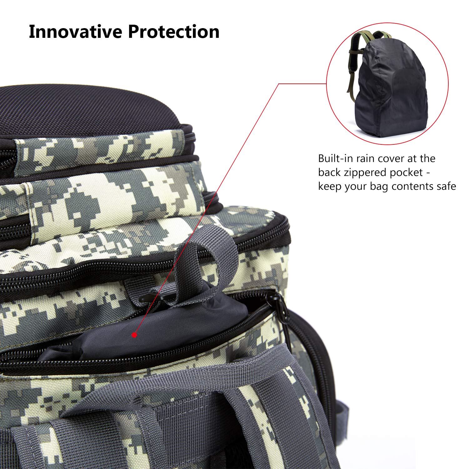 BASSDASH Fishing Tackle Backpack Water Resistant Lightweight Tactical Bag Soft Tackle Box with Rod Holder and Protective Rain Cover
