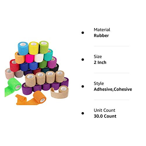 BQTQ 30 Rolls Self Adhesive Bandage Wrap 2 inch Self Adherent Wrap Tape Breathable Athletic Tape Stretch Sports Wrap Self Adhesive Wrap for Wrist Ankle Swelling Sprains(Rainbow Color)