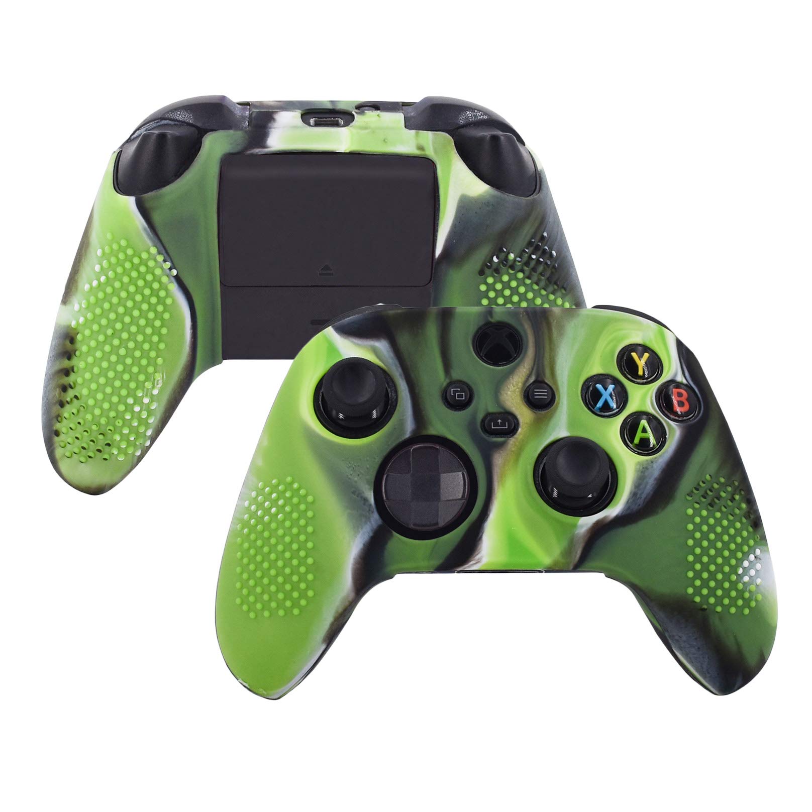 Grips for Xbox Series X Controller, Pandaren Studded Anti-Slip Silicone Cover for Xbox Series X/S Controller Skin Hand Grip with 8pcs FPS Pro Thumb Sticks Cap Protector(Camougreen)