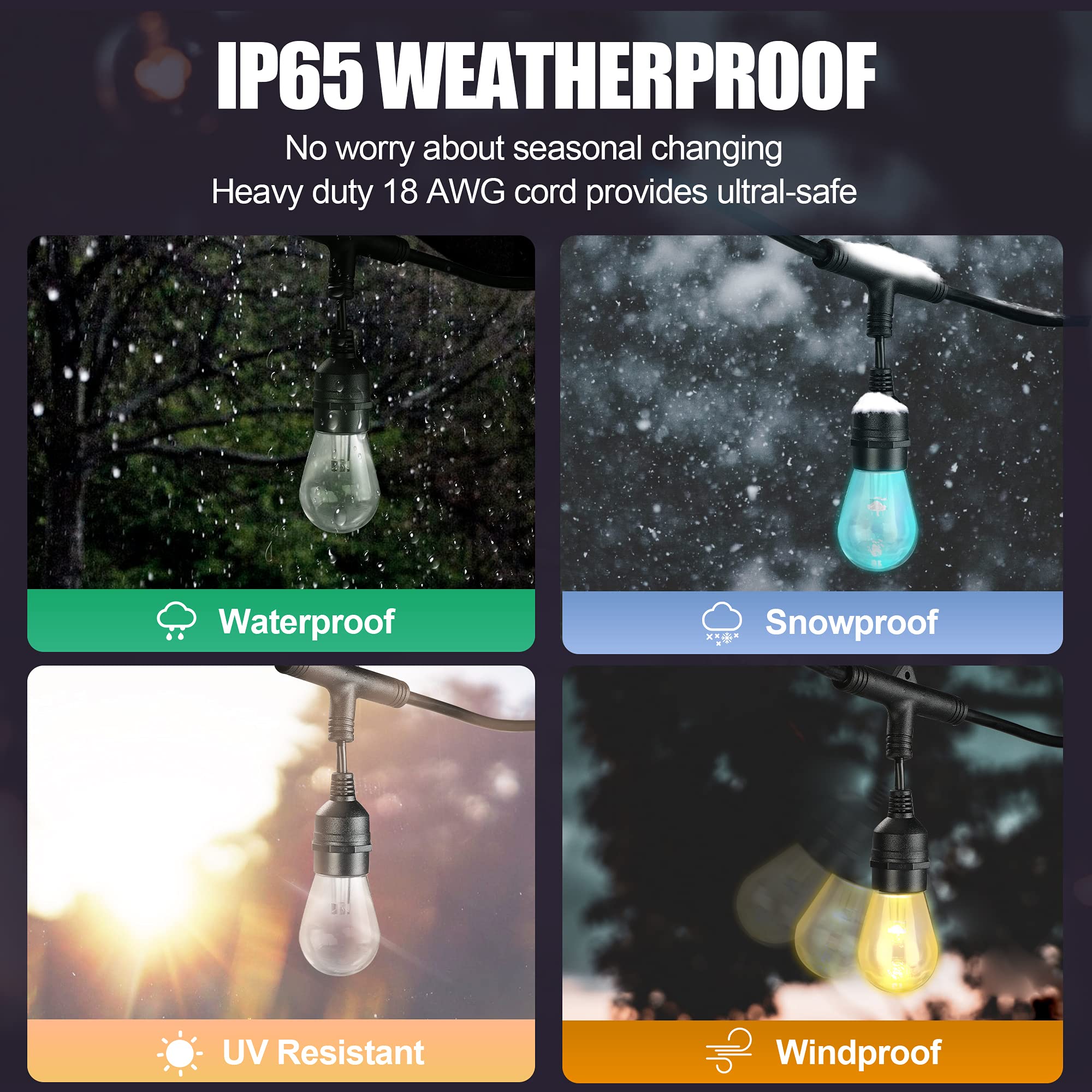 iMagic Outdoor String Lights, 98 Ft Smart RGB Patio Lights, 30 LED Bulbs Multi Color String Lights, for Alexa/Google Assistant, App Control, 2.4 GHz Only, IP65 Waterproof, Meet to U.S. Standards