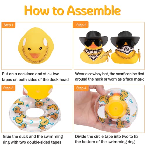 wonuu Car Rubber Duck Decoration, West Cowboy Duck Car Dashboard Decoration Accessories with Mini Swim Ring Cowboy Hat Scarf and Sunglasses(A_Pink Sunglass Cowboy hat