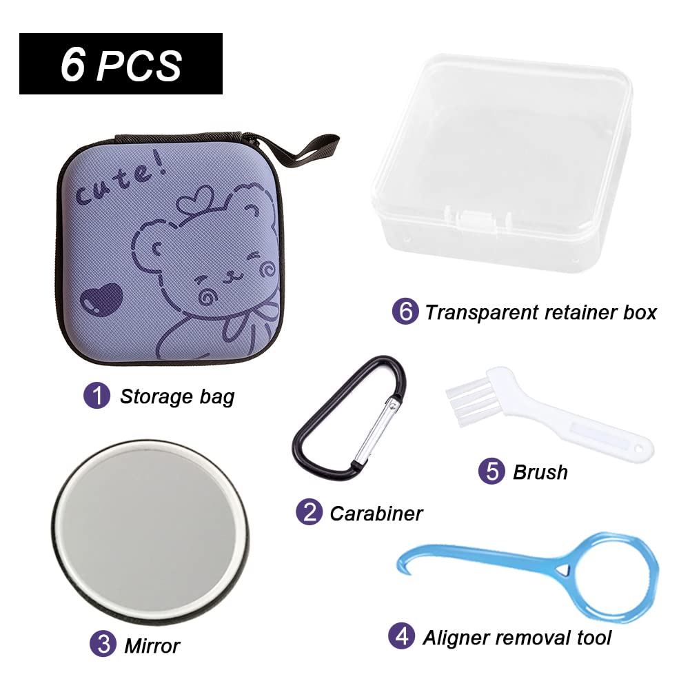 Gxamz Retainer Case Travel Aligner Case Mouth Guard Box with Clip, Organizer Bag, Mirror and Removal Tool Set (Animal)