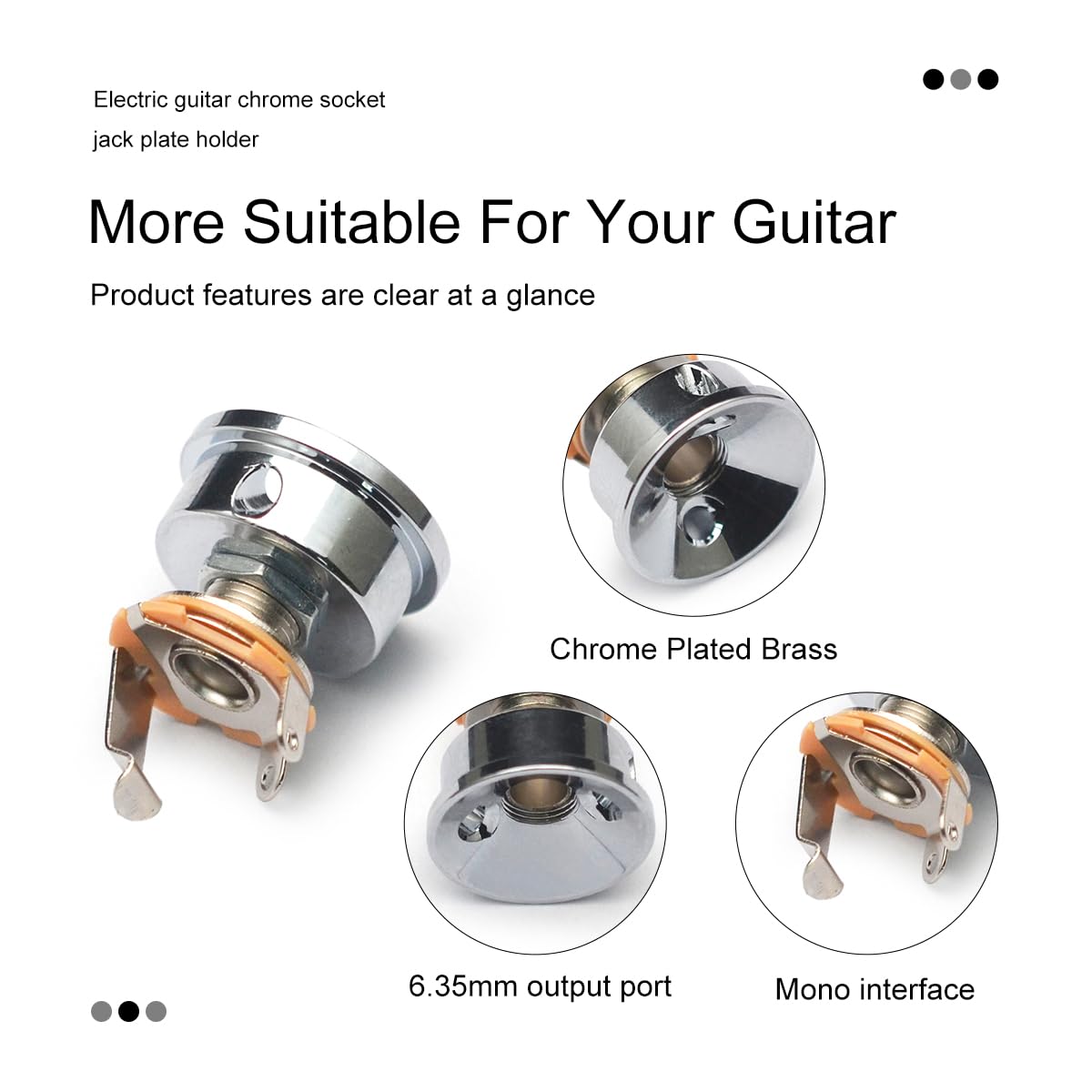 SAPHUE Electric Guitar Chrome Socket Jack Plate Holder for 6.35mm Plug Electrosocket Recessed jack Guitar Parts(Delivery of 3.3FT electric guitar cable)