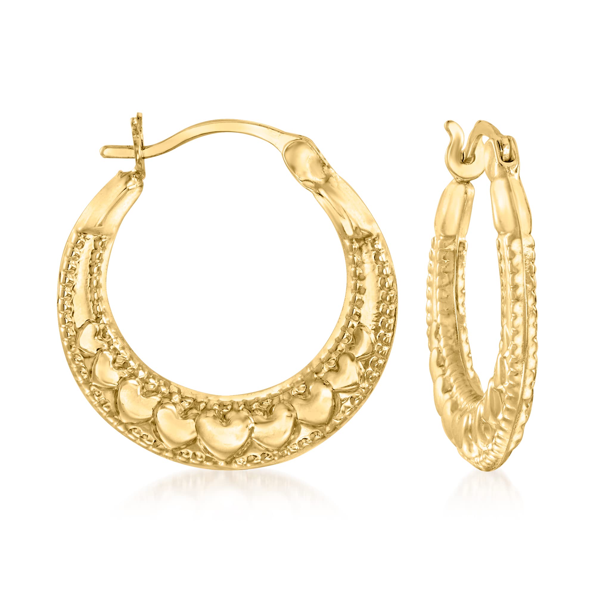 Canaria 10kt Yellow Gold Heart-Pattern Hoop Earrings