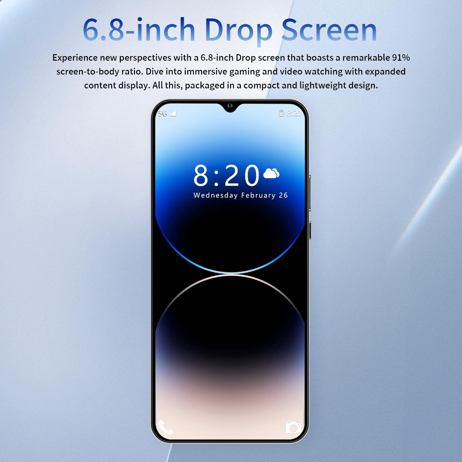 BLACKCYBER i14Ultra Max Unlocked 5G Cellphone Android Smartphone Mobile Phone, 8GB RAM, 512GB ROM, 1TB Expandable, 6.8 "FHD Screen 6000mAh Battery, 48+13MP Camera, Dual Sim Card (White)