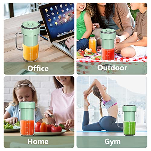 PKBD Portable Blender, Juicer with 15-Second Ice-Crushing Power, 8 Blades, Blender for Shakes and Smoothies,12 oz Easy-to-Clean Personal Blender with Charger, Straw, Cleaning Brush, Green