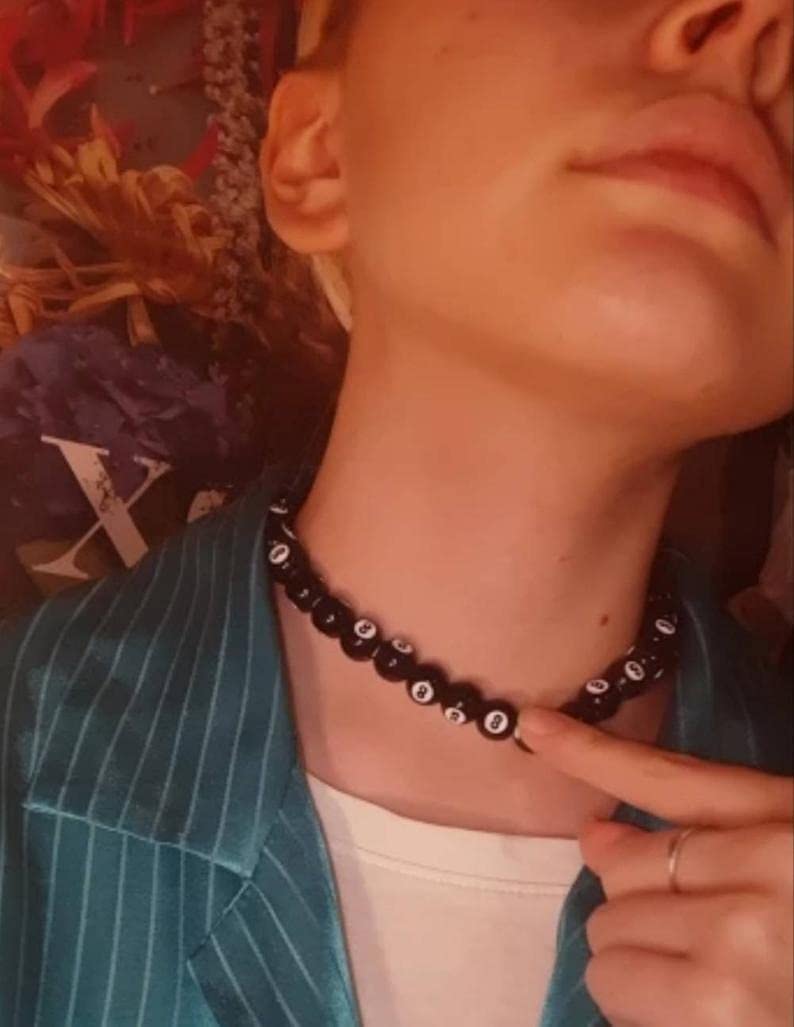 Billiard 8 Ball Choker Necklace Black # 8 Lucky Vintage Statement Y2K Goth Punk Cool Indie Creative Necklace Bracelet for Women Men… (Style1 Choker)