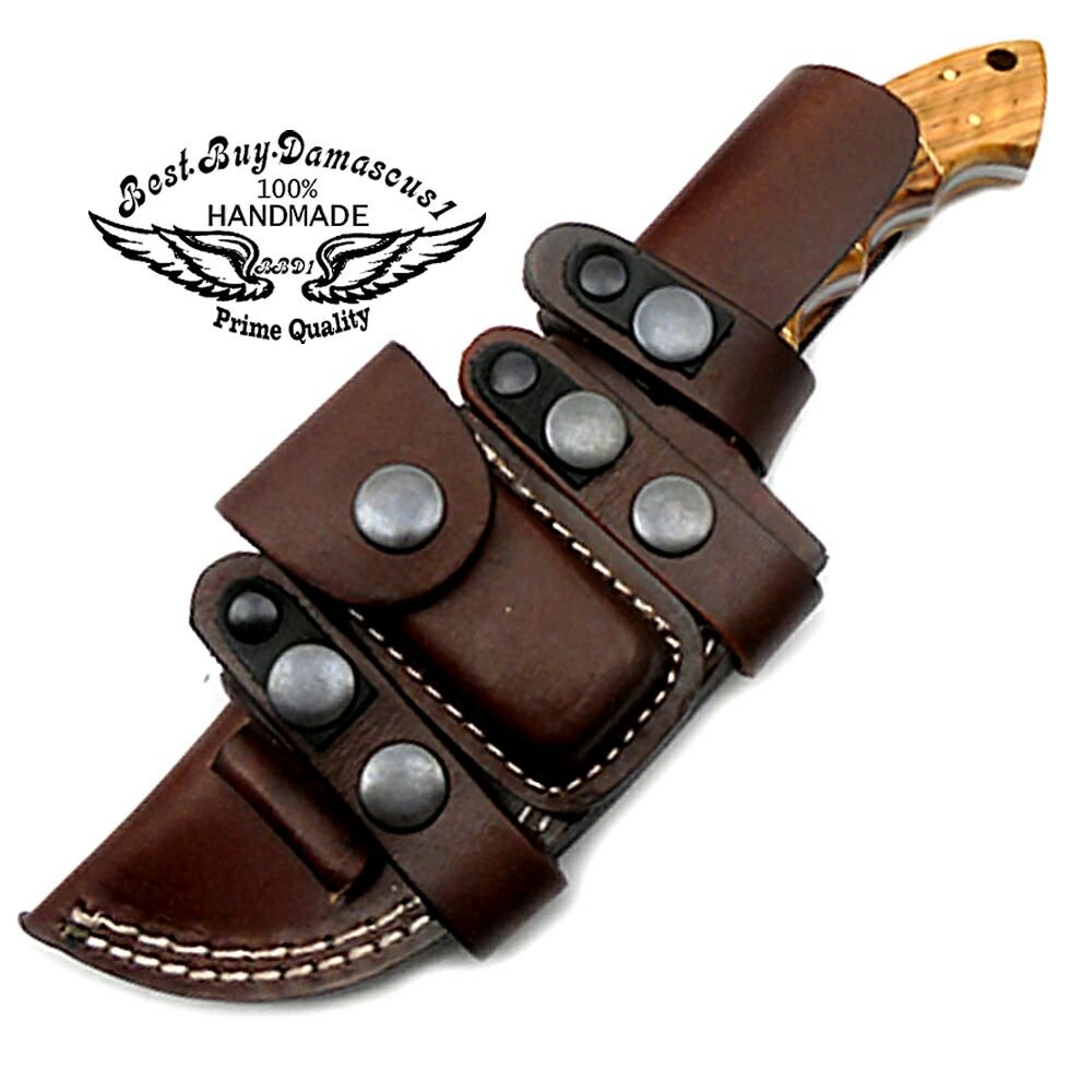 Best.Buy.Damascus1 Olive Wood 9.5'' Tracker Fixed Blade Handmade Damascus Steel Hunting Knife With Prime Quality