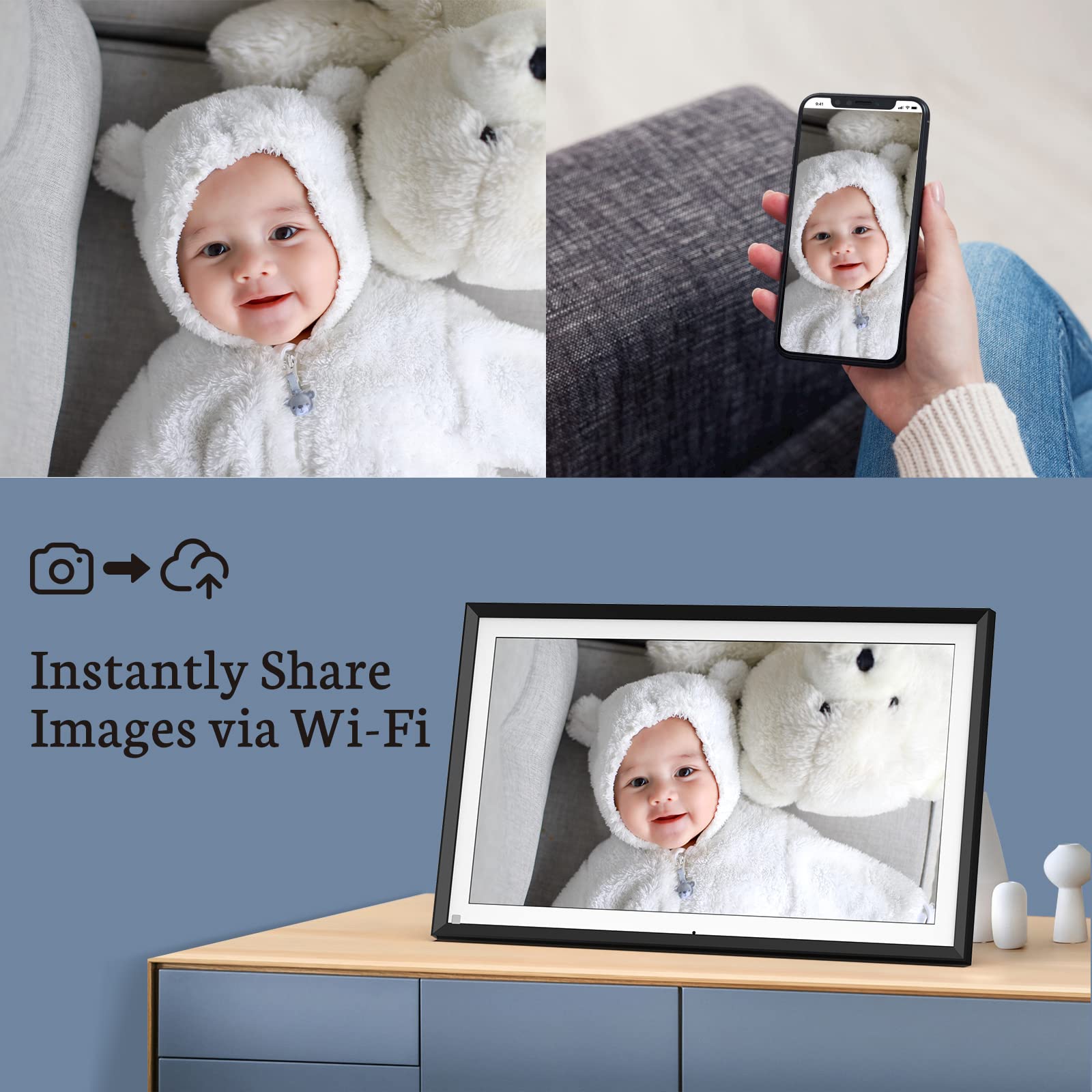 BSIMB 15.6 Inch FHD 64GB Extra Large WiFi Digital Picture Frame, Smart Photo Frame 1920x1080 IPS Touchscreen, Motion Sensor, Send Picture from Anywhere, Gift for Mother's Day