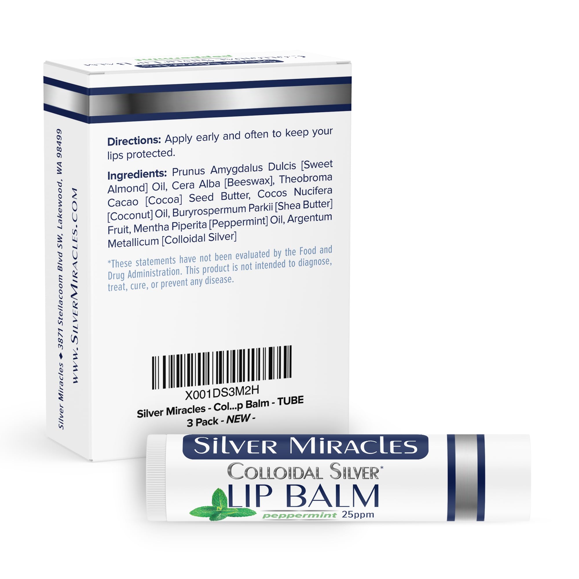 Silver Miracles - Colloidal Silver Lip Balm - TUBE - 3 Pack