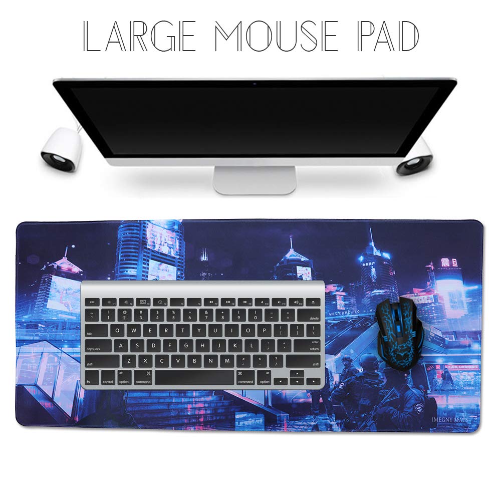 Imegny Large Gaming Mouse Pad, Extended XXL Desk Pad & Non-Slip Rubber Mat for Mice and Keyboard with Stitched Edges (90x40 zisecity006)