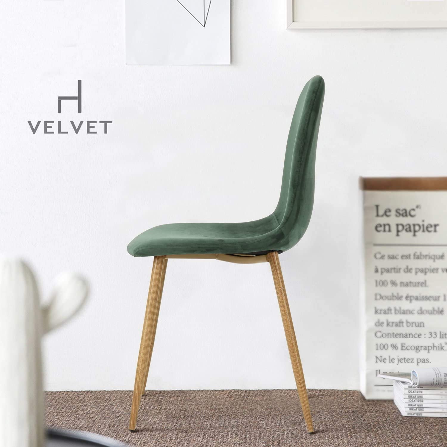 GreenForest Velvet Dining Chairs Set of 4,Dining Kitchen Room Chairs, Mid Century Modern Upholstered Side Chairs with Metal Legs,Dark Green